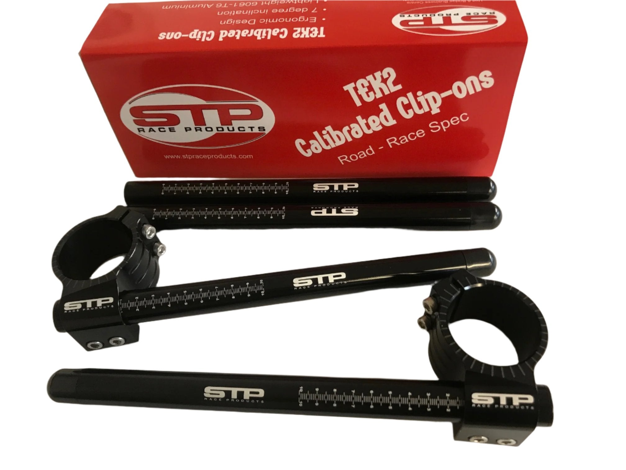 50mm STP Tek2 Calibrated road race black anodised Clip-Ons & Spare Tub ...