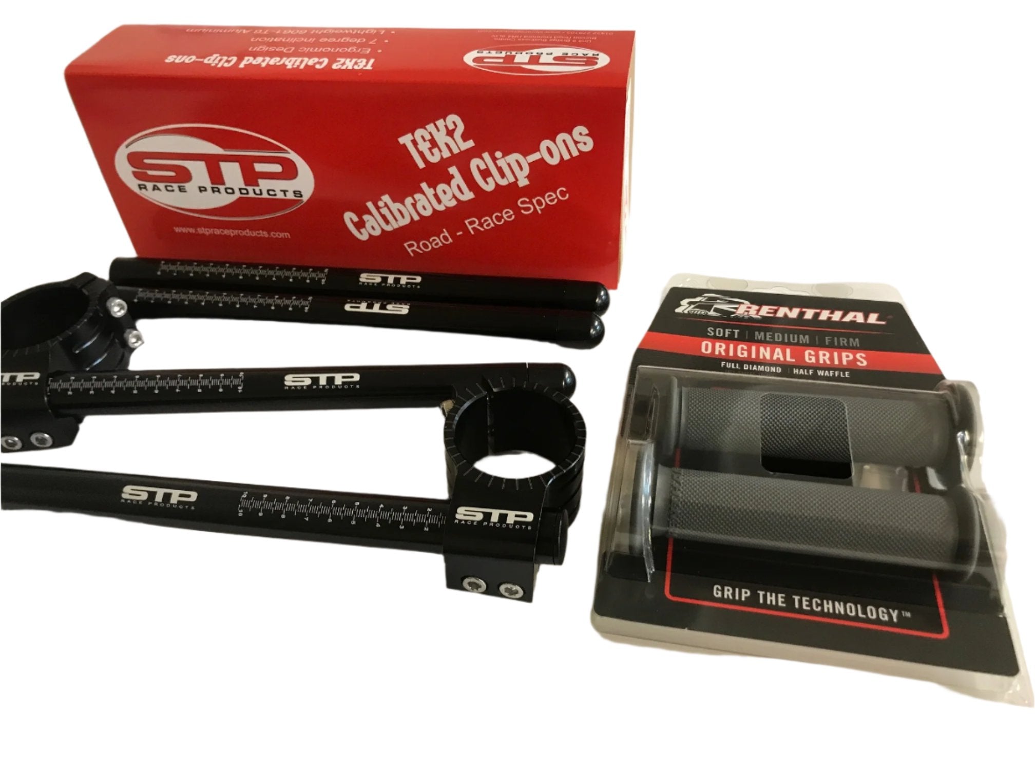 50mm STP Tek2 Calibrated road race Clip-Ons handlebars, Renthal Grips ...