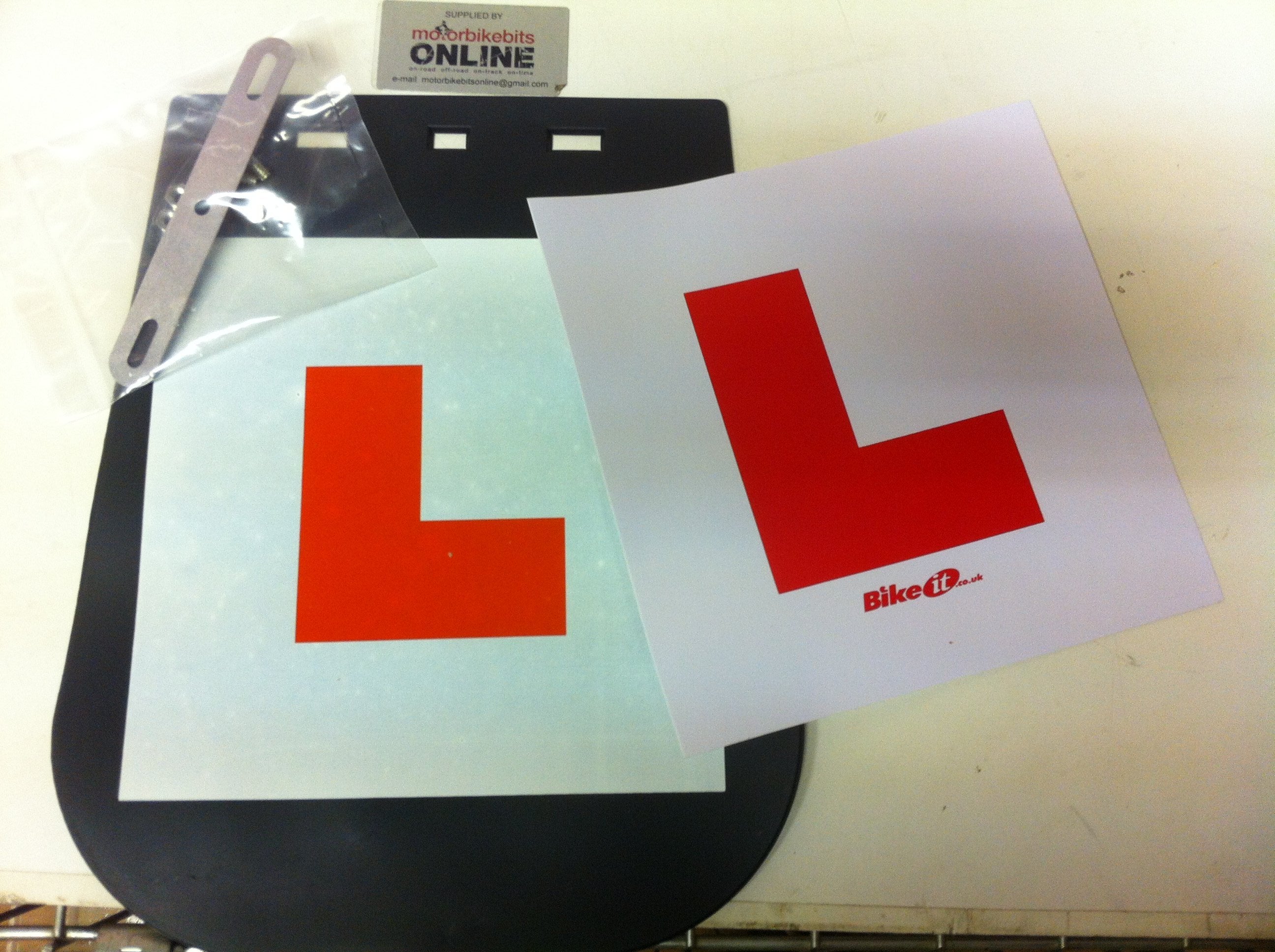 Motorcycle Scooter L Plate Pack 1 x Mudflap L-Plate & 1 x self adhesiv ...
